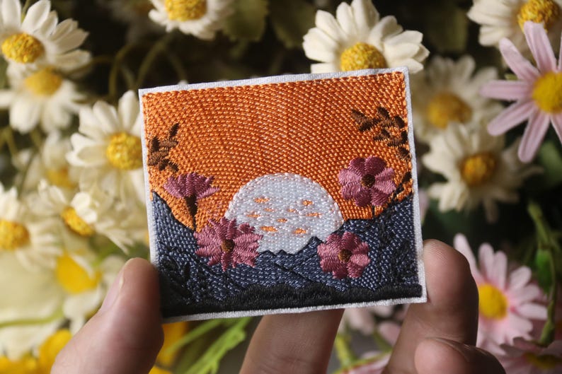 Sunrise Patch, Cherry Blossom Patch, Flower, Iron on Patch, Stick on ...