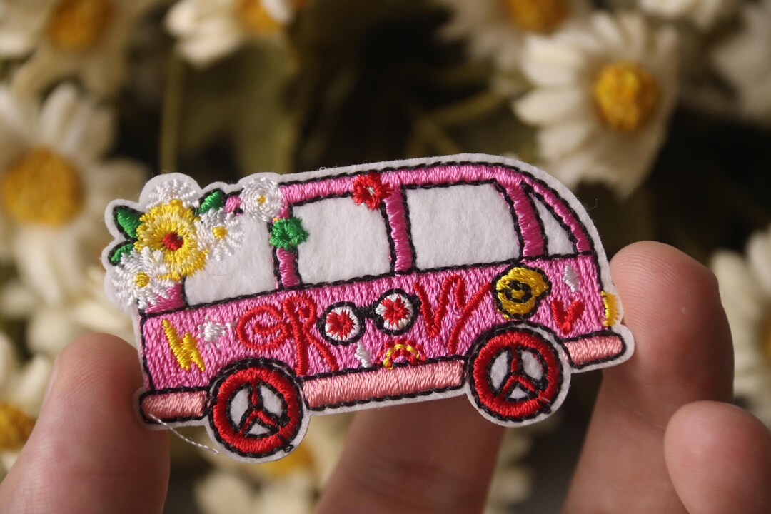 Flower Pink Bus Patch, School Bus Patch, Iron on Patch, Stick on Patch ...