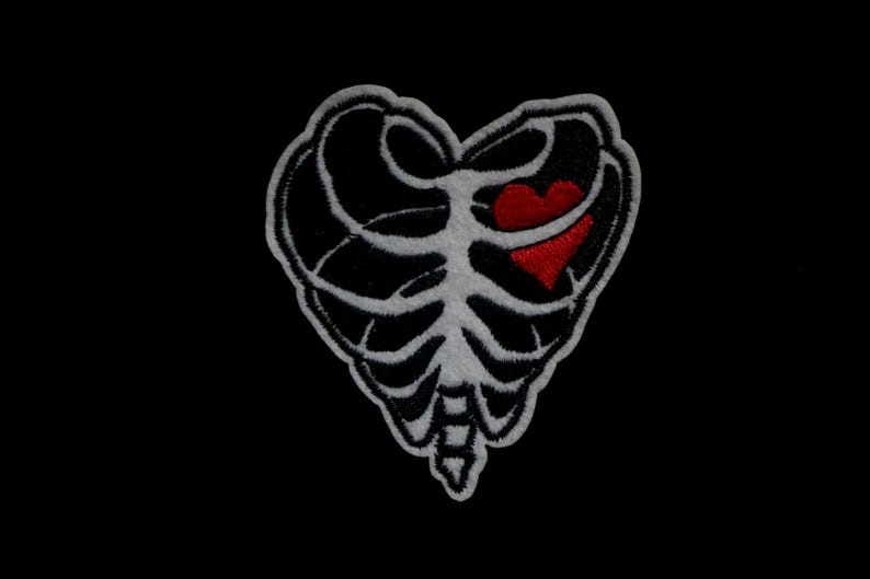 Red Heart Patch, Skeleton Chest Patch, Punk, Iron on Patch, Embroidered ...