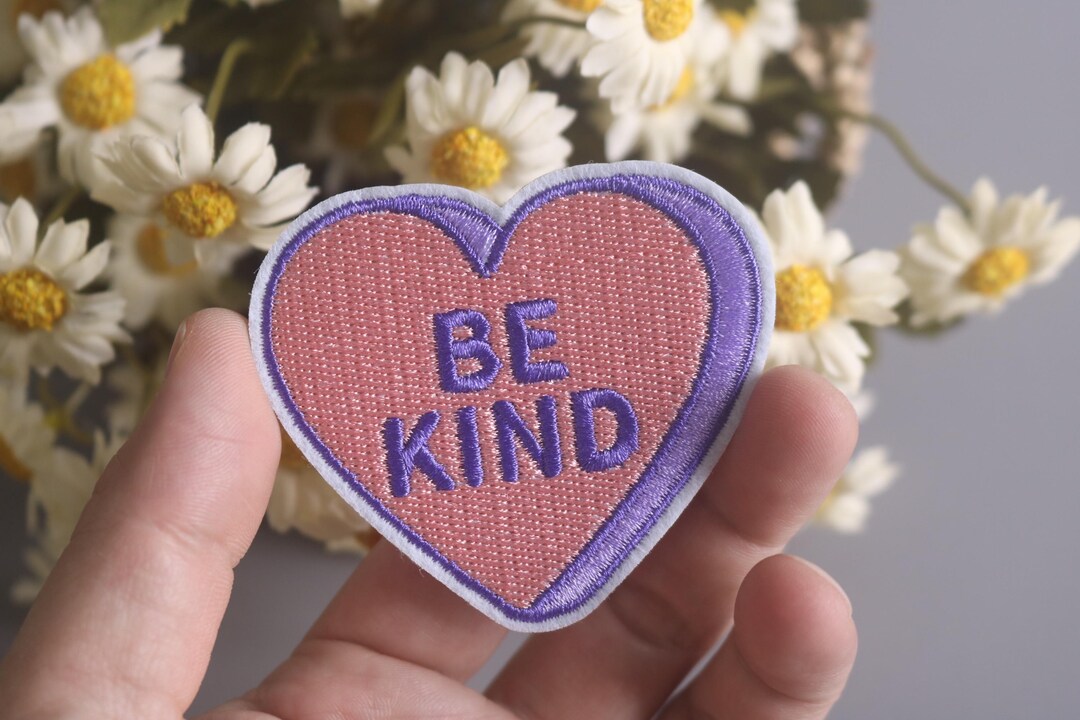 Be Kind Patch, Pink Heart Patch, Iron on Patch, Embroidered Patch ...