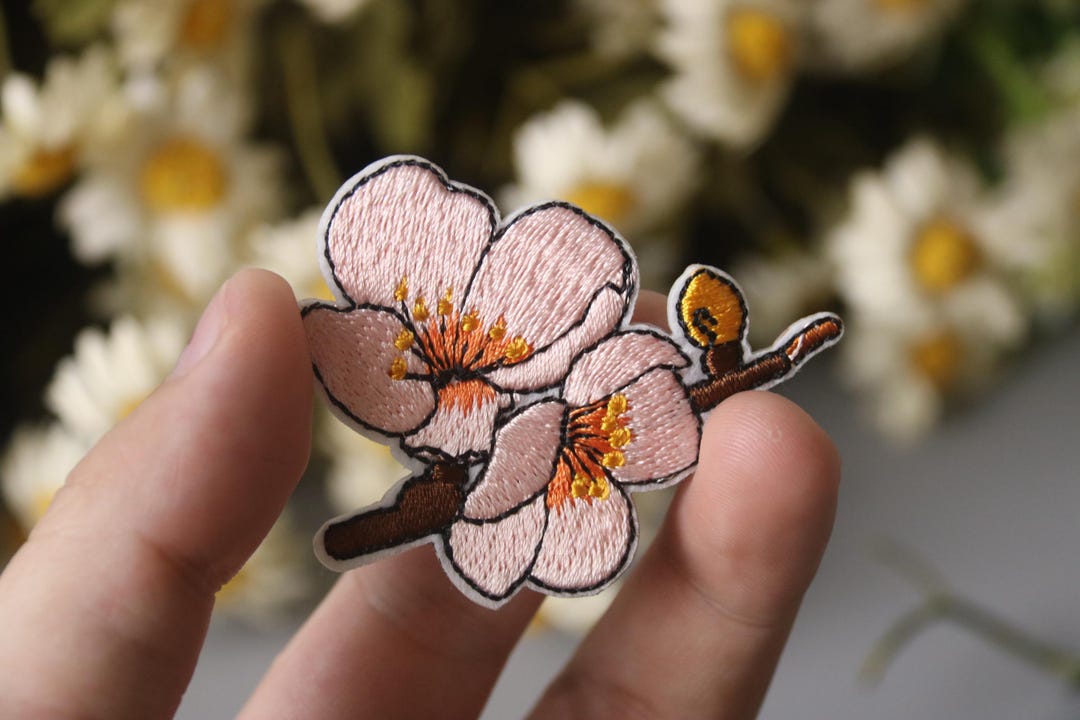 Cherry Blossom Patch, Pink Flower, Iron on Patch, Stick on Patch, Embroidered Patch, Funny Patch ...