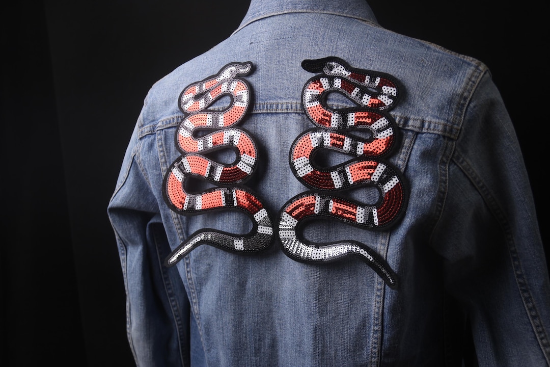 A Pair of Large Sequined Red Snake Patches, Iron on Patch, Embroidered ...