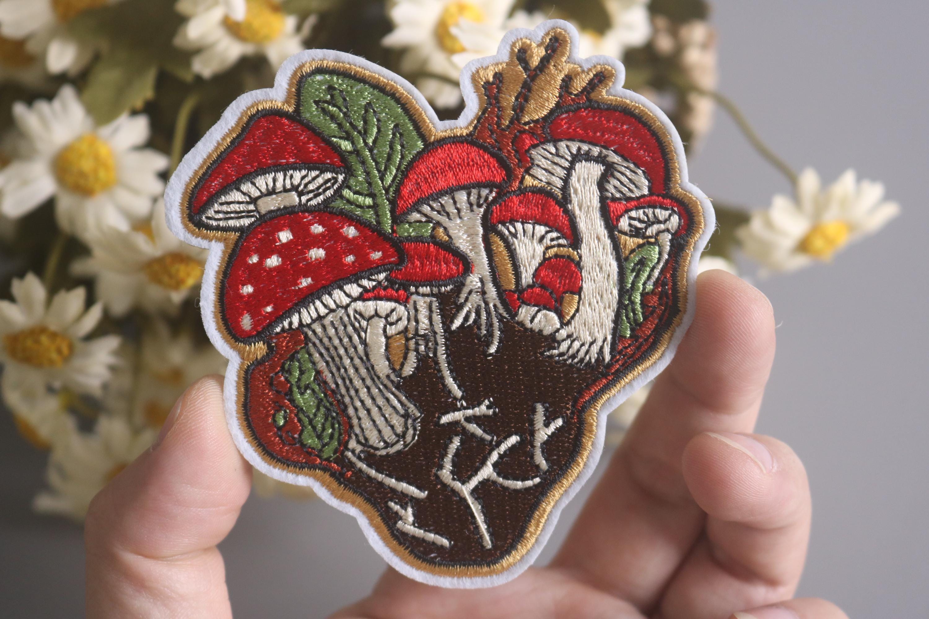 Mushroom Heart Patch, Cardiac Patch, Iron on Patch, Embroidered Patch ...