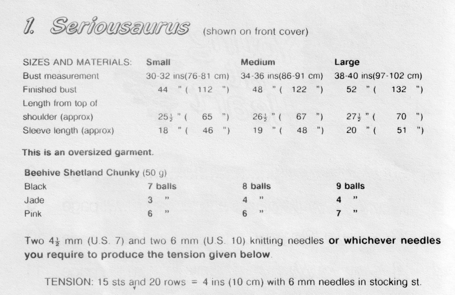 Unisex Dinosaur Sweater Knitting Pattern PDF – 1980s Vintage Design ...