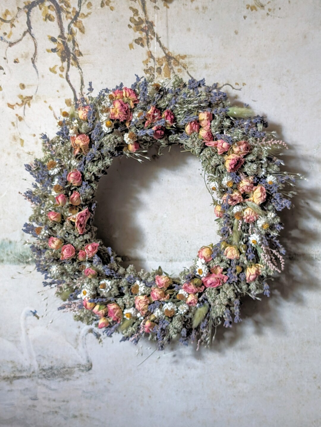 Dried Rosebud and Fragrant Lavender Wreath With Daisies and Mint - Etsy
