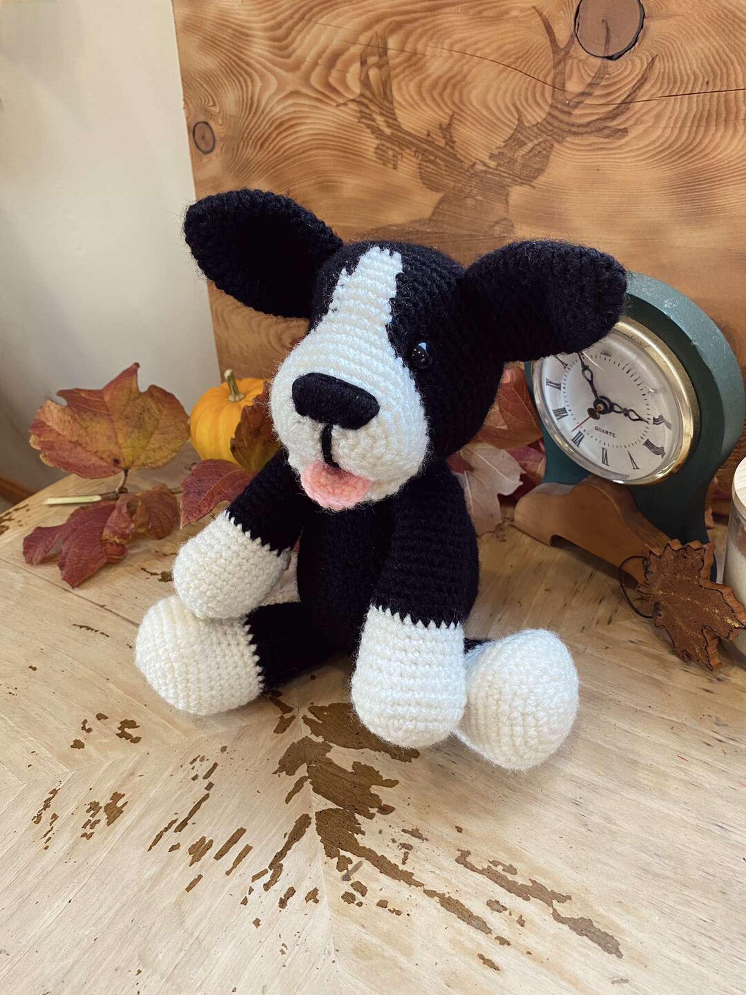 Handmade Crochet Black and White Border Collie Dog - Etsy