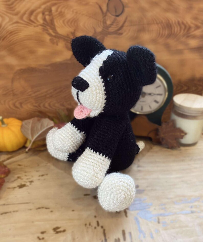 Handmade Crochet Black and White Border Collie Dog - Etsy