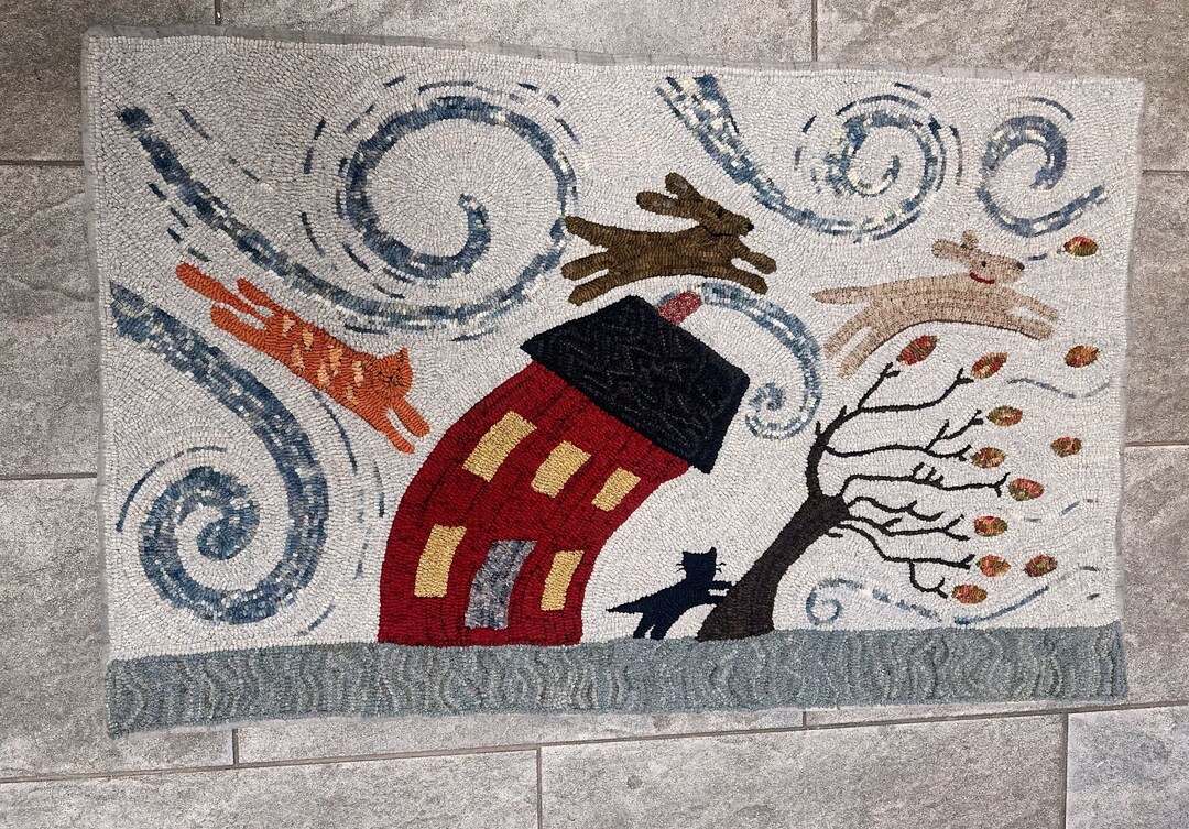 Windy Day Hand-hooked Rug/wall Hanging Whimsical Home Decor - Etsy