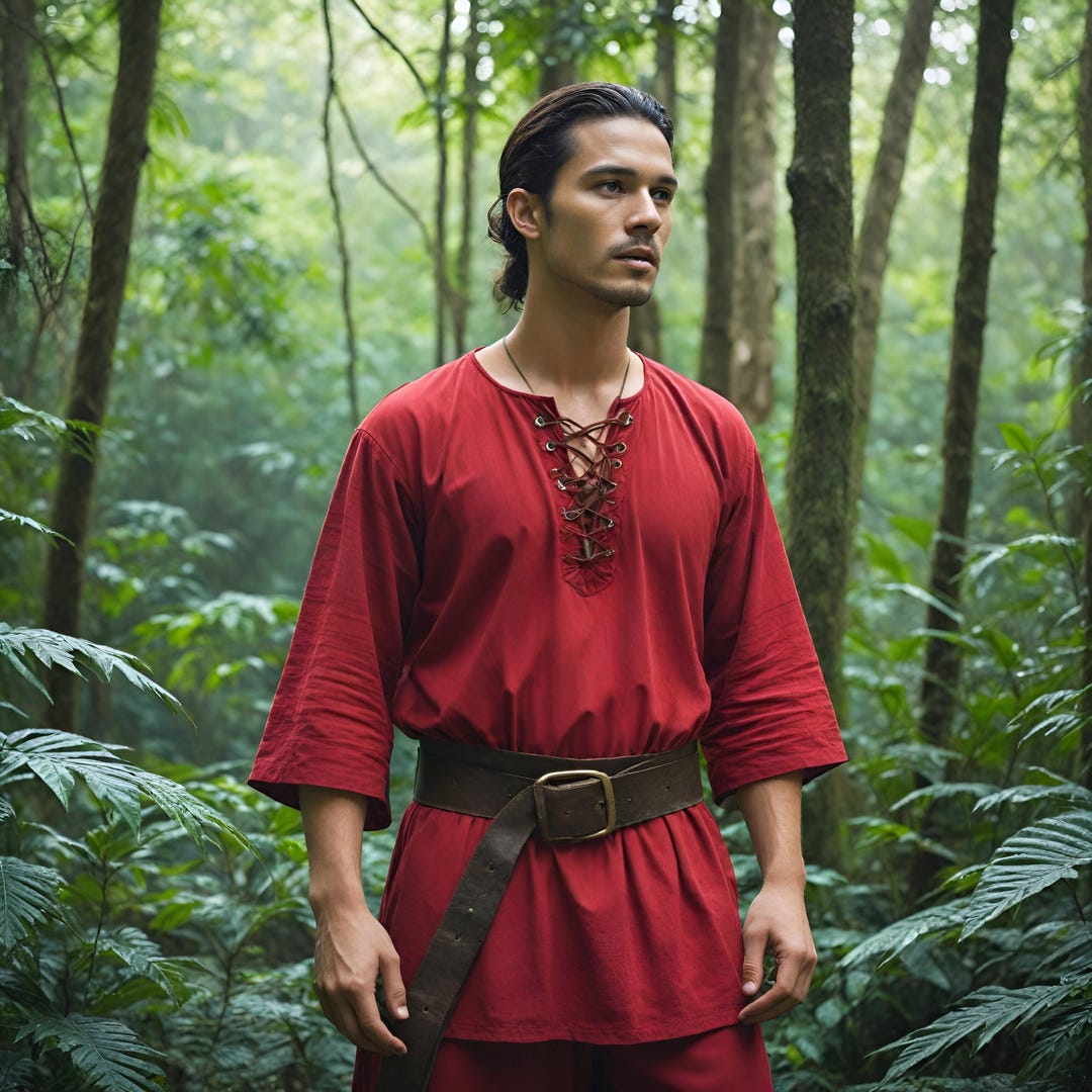 Vibrant Red Forest Ranger Tunic | Men's Outdoor Adventure Costume ...