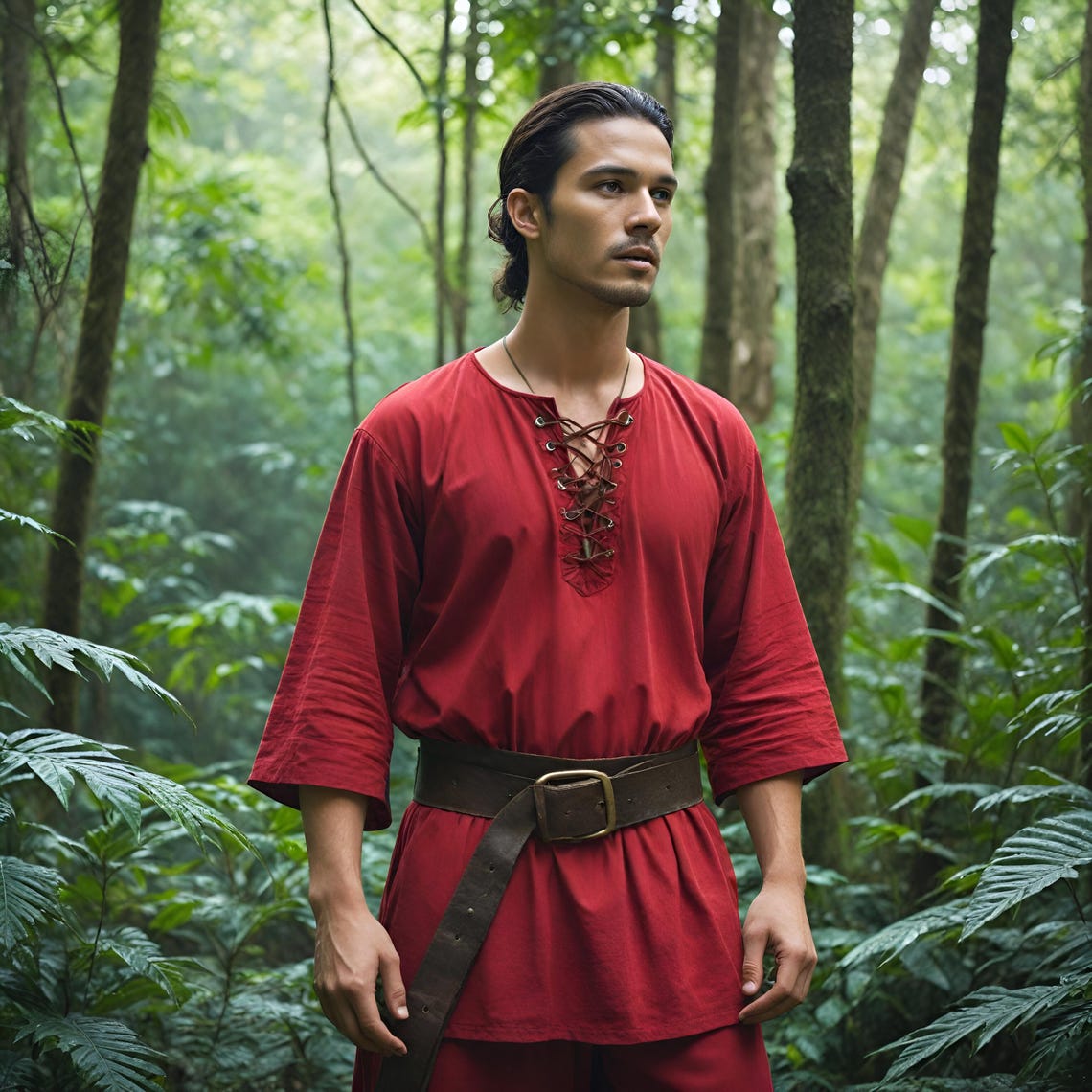 Vibrant Red Forest Ranger Tunic | Men's Outdoor Adventure Costume ...