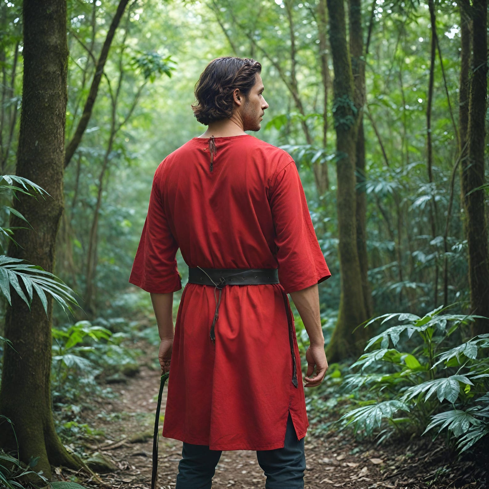 Vibrant Red Forest Ranger Tunic | Men's Outdoor Adventure Costume ...