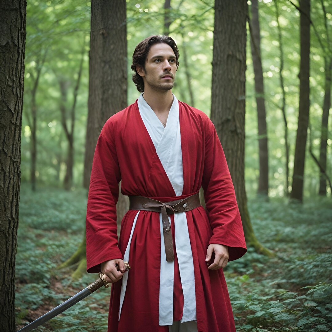 Medieval Red Samurai Robe Men's Traditional Warrior Costume Forest ...