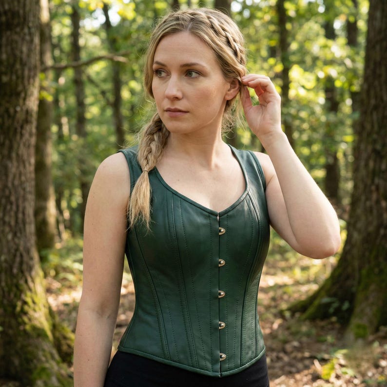 Forest Green Genuine Leather Custom Made Corset | Front Hook Handmade ...