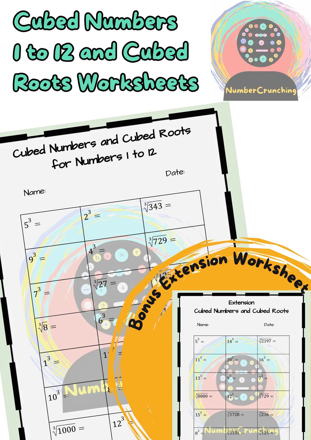 Cubed Numbers 1 to 12 and Cubed Roots Worksheets PLUS Bonus Extension ...