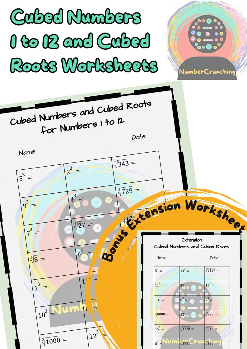 Cubed Numbers 1 to 12 and Cubed Roots Worksheets PLUS Bonus Extension ...