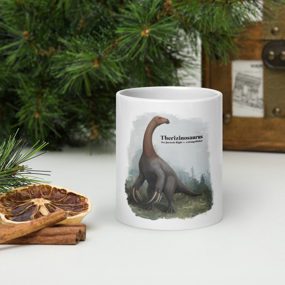 White Glossy Mug Therizinosaurus by strangebirdart - Etsy