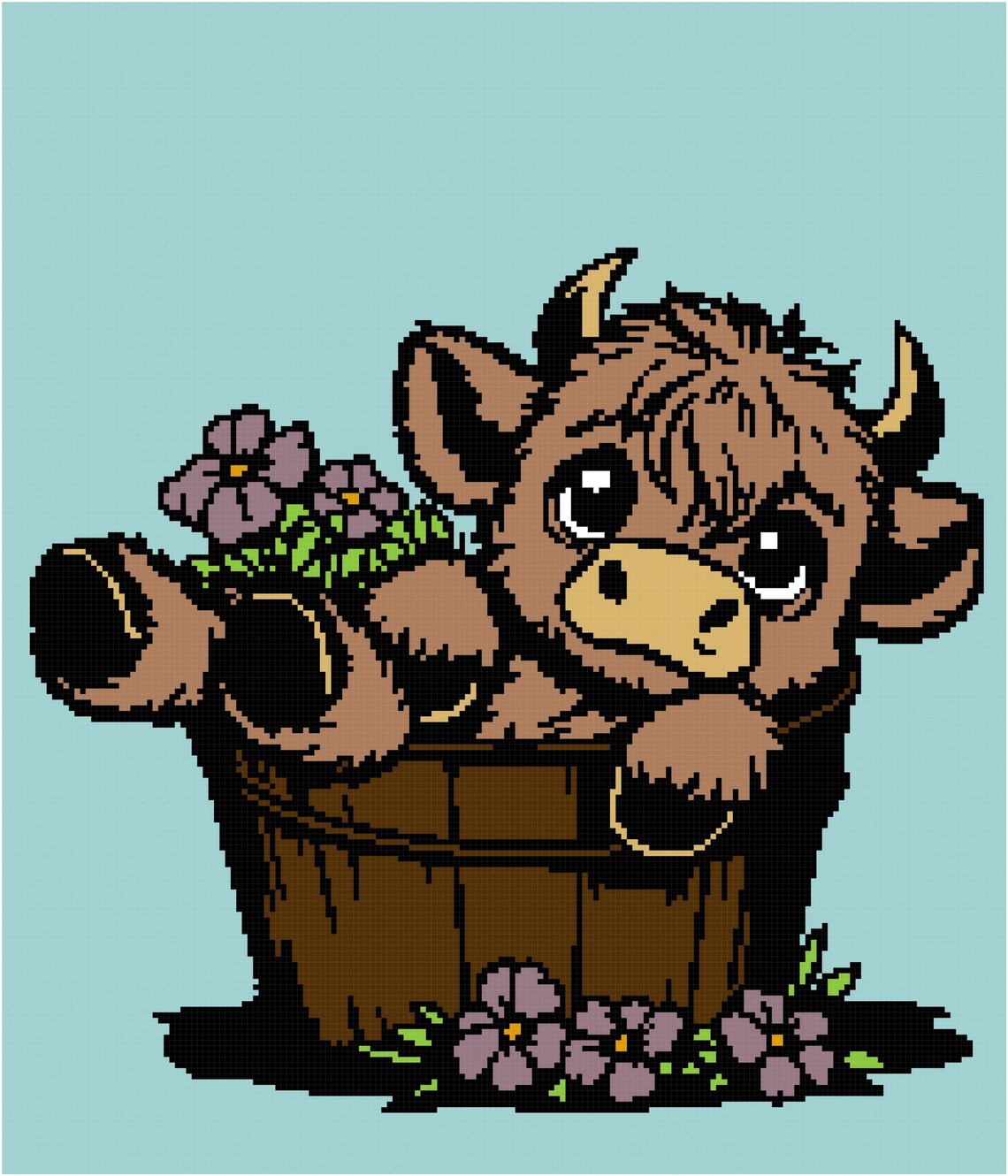 Baby Highland Cow in Tub Crochet Graphgan Graph - Etsy