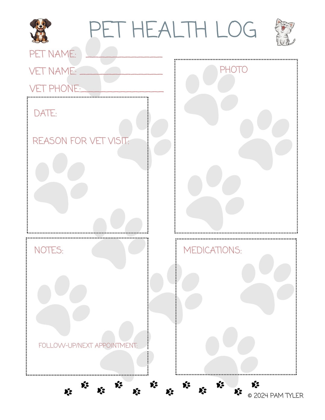 Organize Vet Visits With Pet Health Log - Printable Digital Download - Etsy