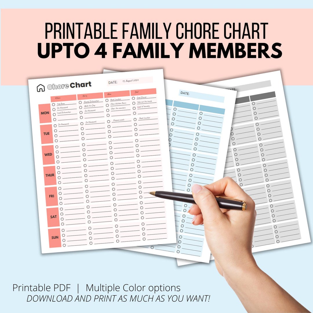 Customizable Weekly Chore Chart Printable| Printable Family Schedule ...