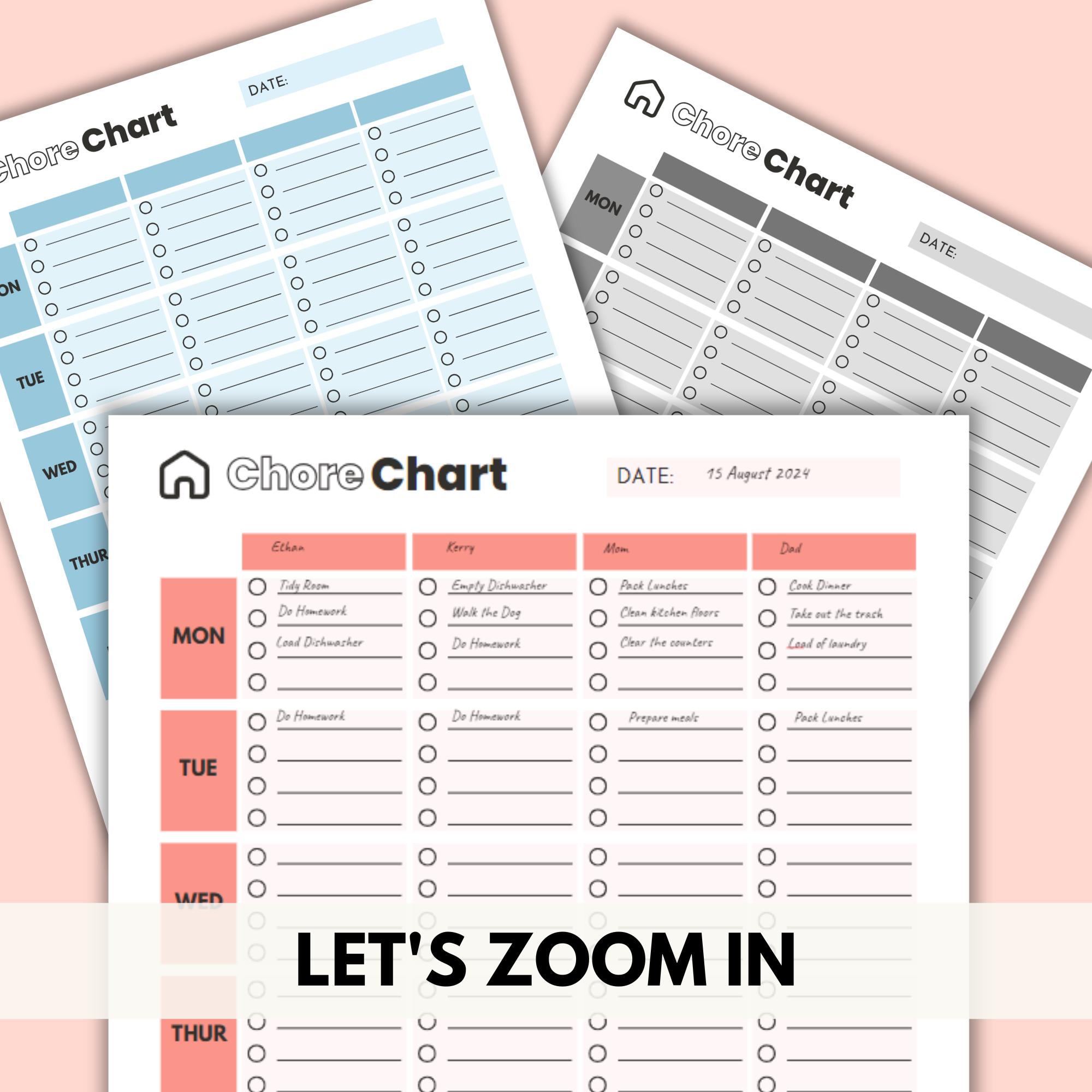 Customizable Weekly Chore Chart Printable| Printable Family Schedule ...