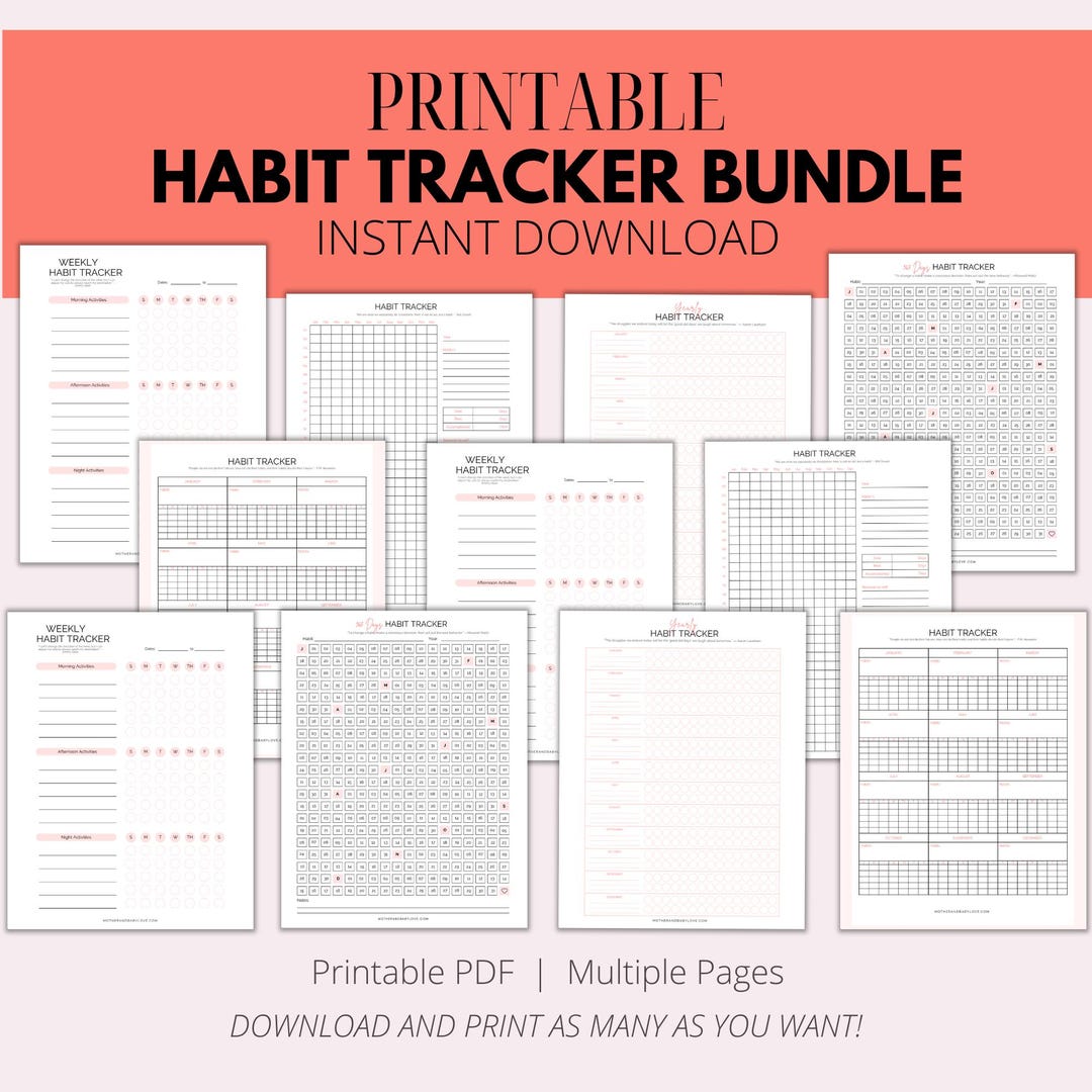 Printable Habit Trackers Bundle| Yearly Habit Tracker| 365 Days Habit ...