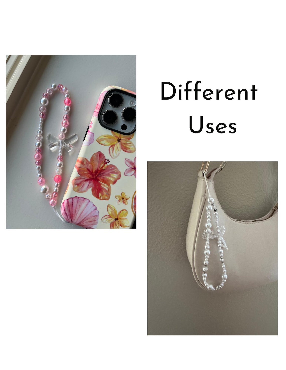 Pearl Pink and White Phone Charm/strap/keychain - Etsy