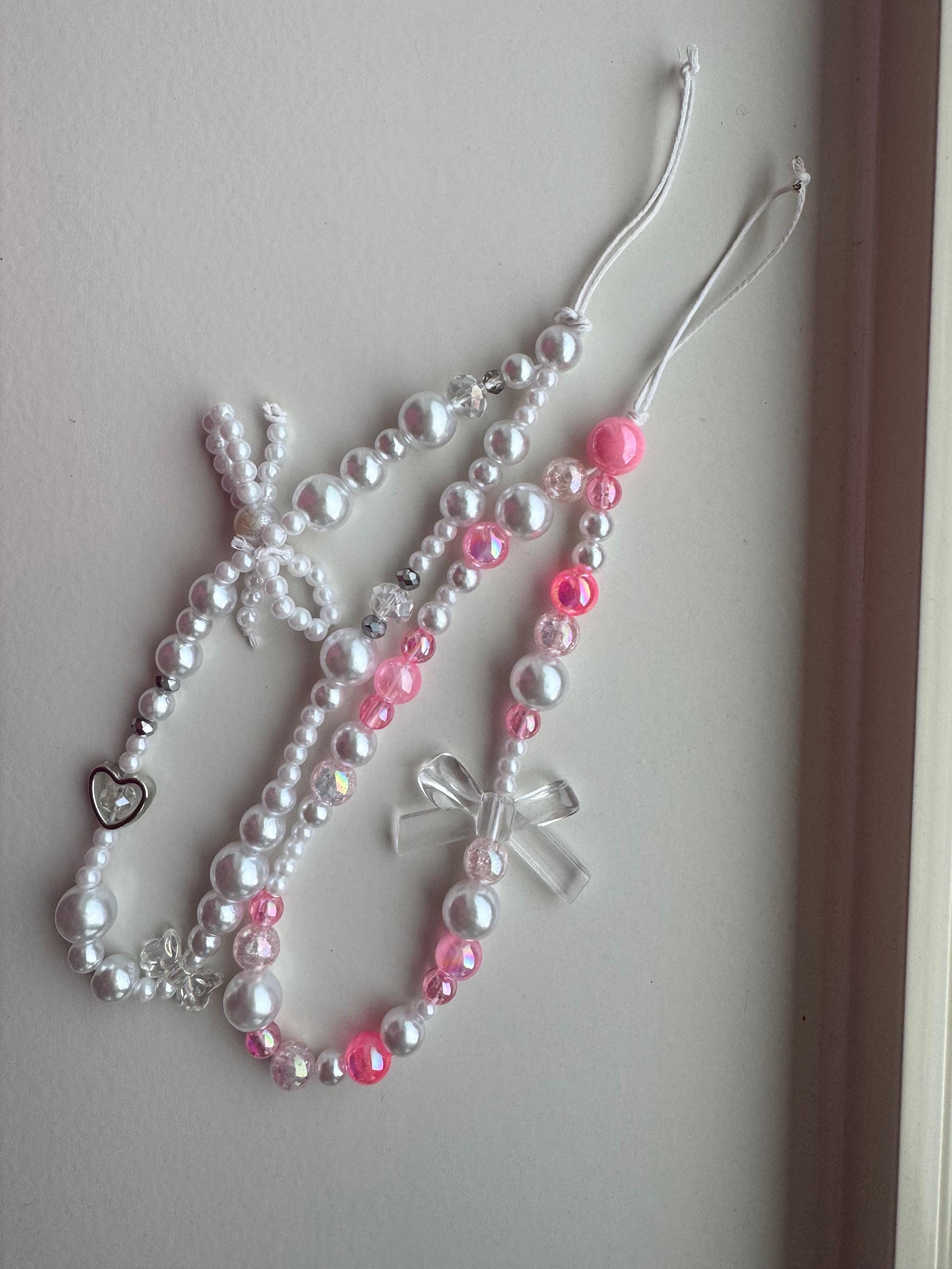 Pearl Pink and White Phone Charm/strap/keychain - Etsy
