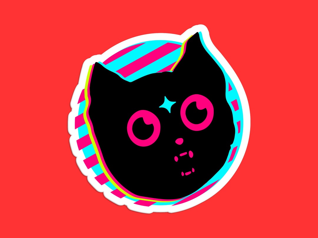 Neon Cat Face Sticker: Retro 80s Pop Art Vinyl Decal - Etsy UK