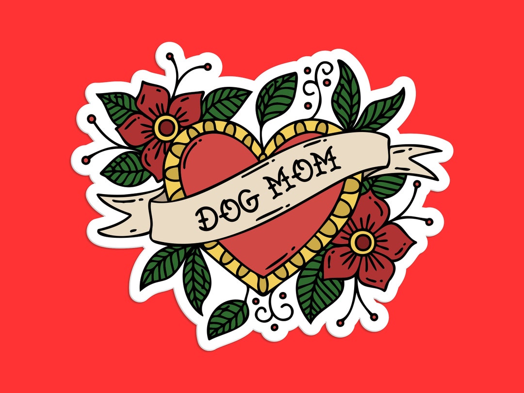 Dog Mom Tattoo Sticker, Dog Lover Art, Pet Mom Decor, Cute Floral Heart ...