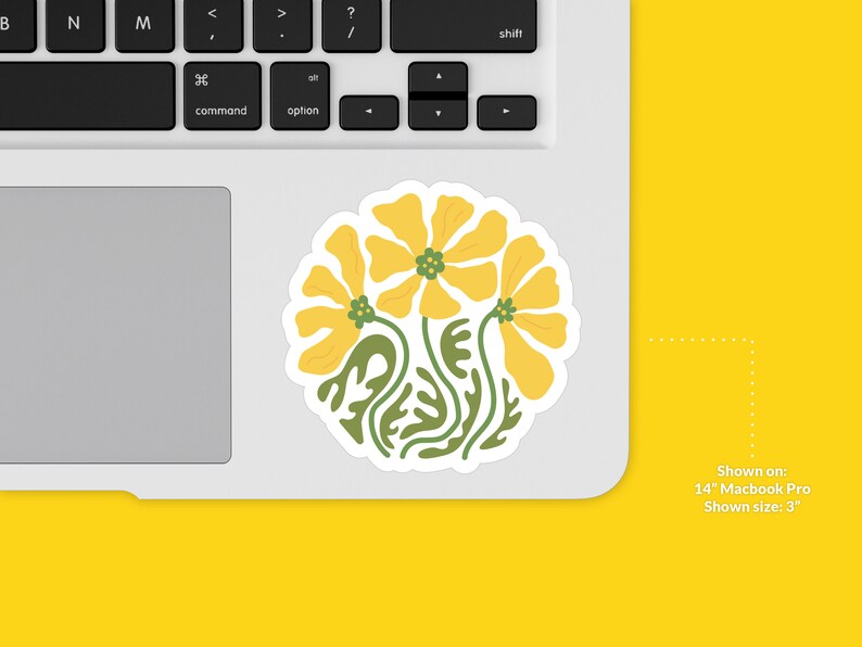 Yellow Flower Sticker, Bold Floral Decal for Laptops, Water Bottles ...