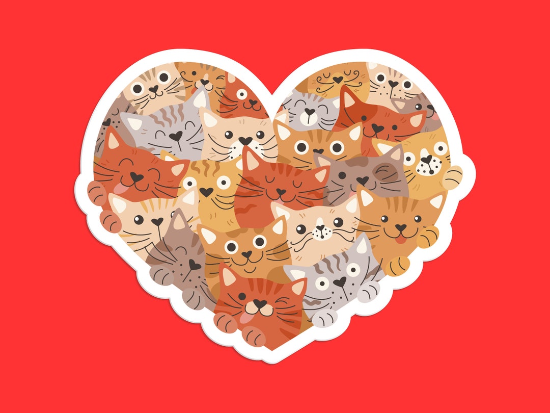 Cat Heart Sticker, Cute Cat Decal, Quirky Animal Art, Adorable Kitty ...