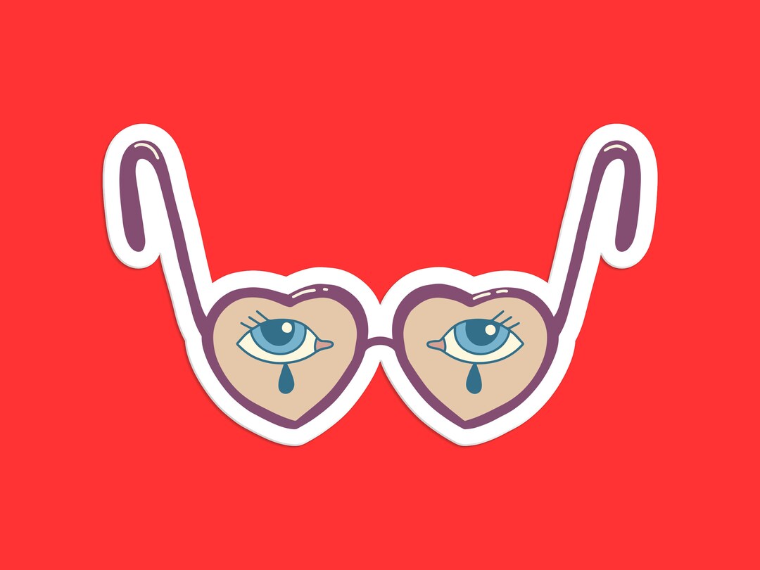 Heart Glasses Sticker, Emotional Funny Sticker, Tear Drop Eyes Decal - Etsy