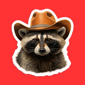 Raccoon Sticker, Cowboy Hat Art, Western Decor, Whimsical Animal ...