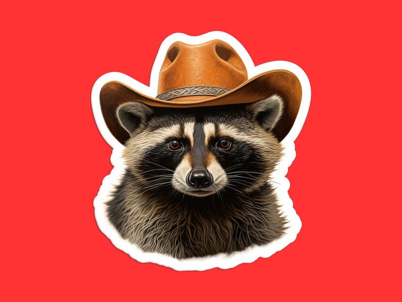 Raccoon Sticker, Cowboy Hat Art, Western Decor, Whimsical Animal ...