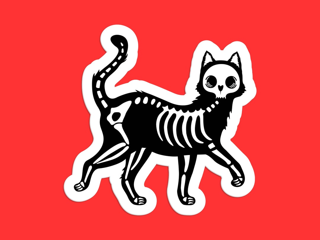 Skeleton Cat Sticker: Spooky Halloween Feline Art Decal - Etsy