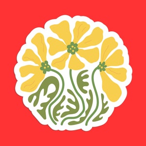 Yellow Flower Sticker, Bold Floral Decal for Laptops, Water Bottles ...