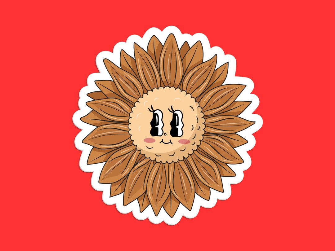 Sunflower Sticker With Expressive Face - Cute Cartoon Sunflower Decal ...