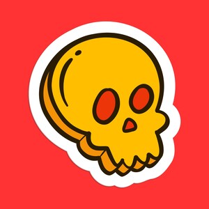 Yellow Cartoon Skull Sticker, Red Eyes Skull Design, Bold Graphic Art ...