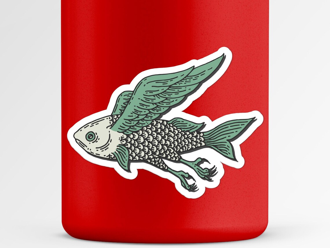 Flying Fish Sticker, Fantasy Art, Surreal Illustration, Whimsical ...