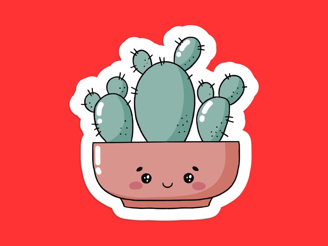 Kawaii Cartoon Cactus Sticker: Adorable Plant Decal - Etsy