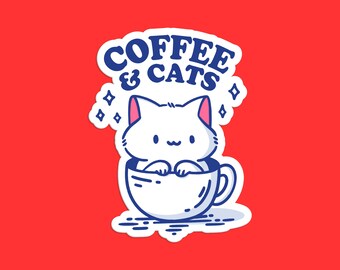 Cute Kawaii Coffee Cat Kitten Latte Cup Vinyl Decal Sticker Transparent ...