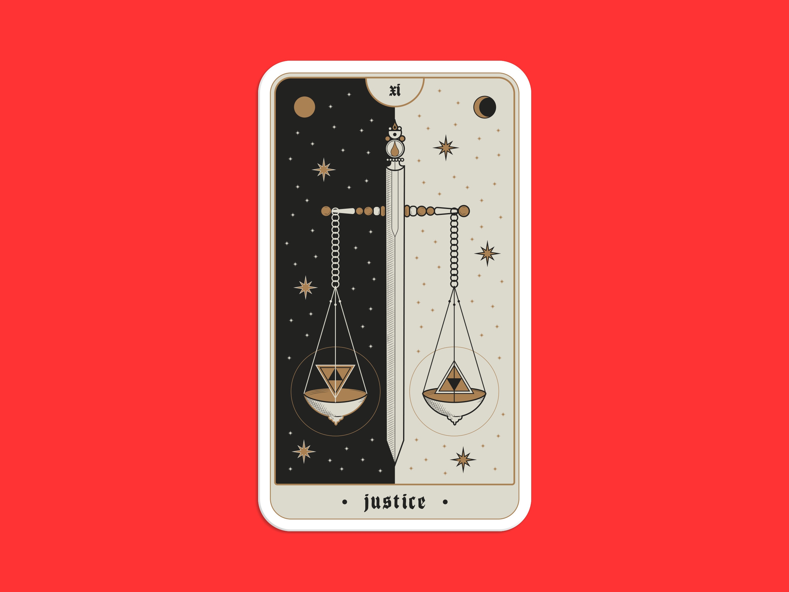 Justice Tarot Card Sticker, Mystical Tarot Design, Balance and Fairness ...