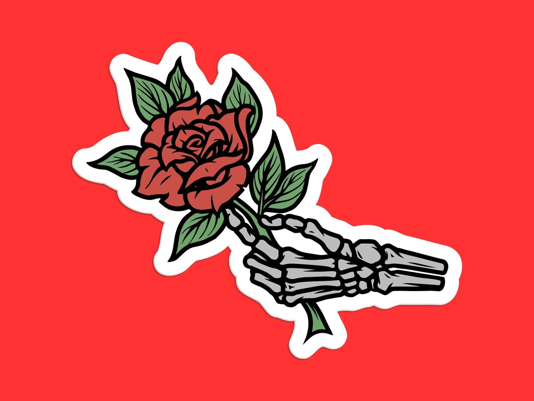 Skeleton Hand Holding Red Rose Sticker, Gothic Skeleton Hand Rose ...