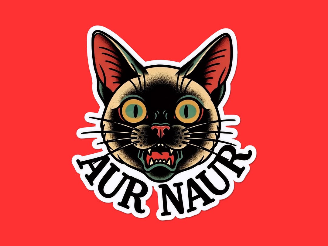 Traditional Tattoo Cat Sticker | Hissing Black Cat Head | Old School ...