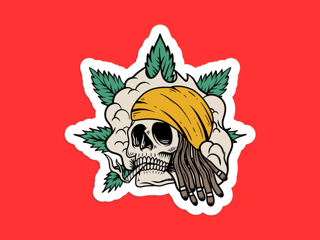 Rasta Skull Sticker, Rastafarian Skull With Dreadlocks and Beanie ...