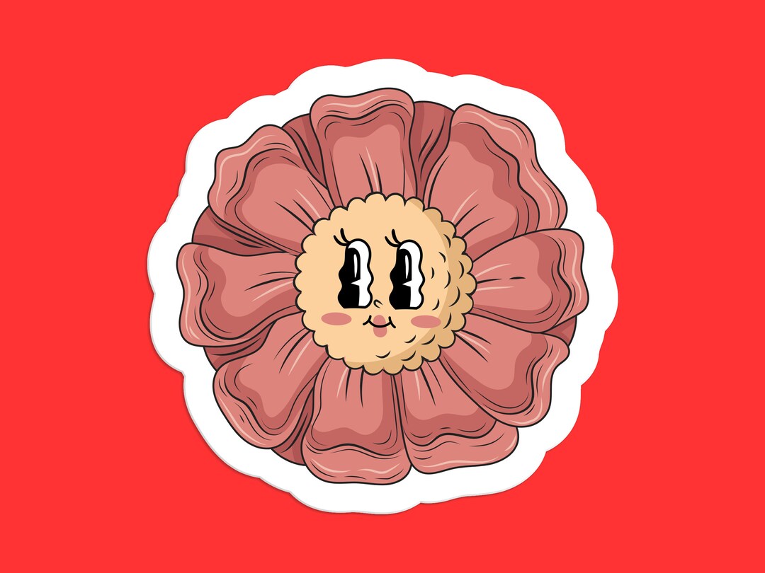 Cute Pink Flower Face Sticker | Fun Floral Cartoon Decal for Laptops ...