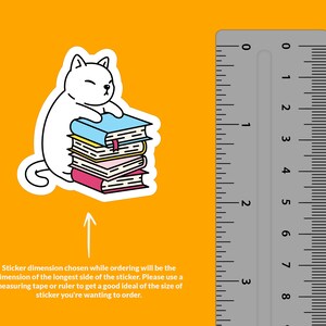 White Bookish Cat Sticker, Cute Feline Decal, Literary Cat Art ...