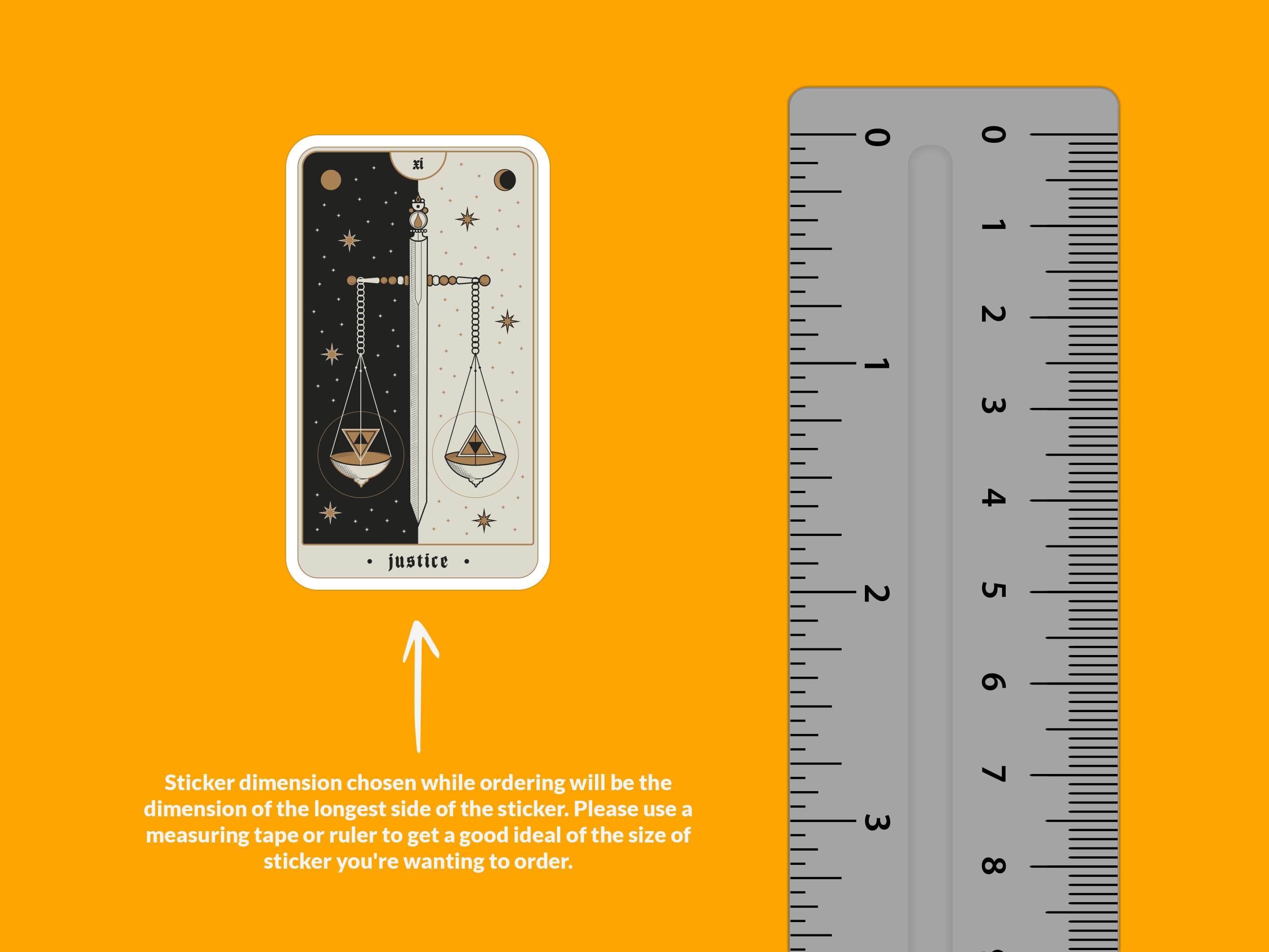 Justice Tarot Card Sticker, Mystical Tarot Design, Balance and Fairness ...