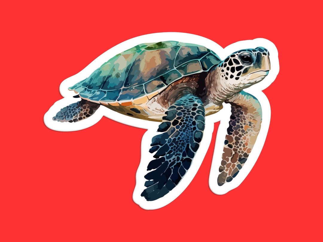 Sea Turtle Sticker, Marine Life Vinyl Decal, Watercolor Ocean Animal ...