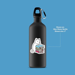 White Bookish Cat Sticker, Cute Feline Decal, Literary Cat Art ...